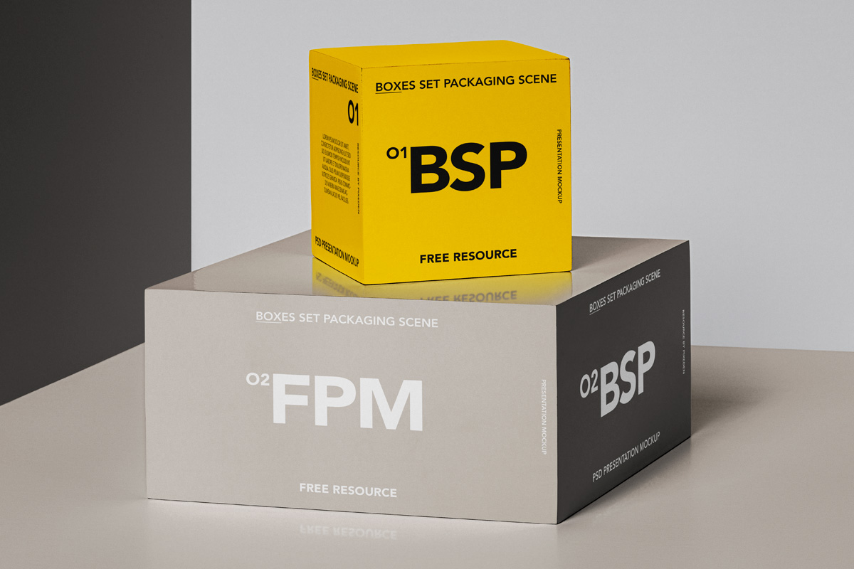 Boxes Set Psd Packaging Scene Mockup | Psd Mock Up Templates | Pixeden